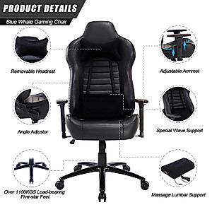 Massage Gaming Chair Big and Tall Gaming Chair - Metal Base High Back Racing Game Chair Computer Chair, Ergonomic Leather Executive Gaming Chair with Headrest and Lumbar Pillow
