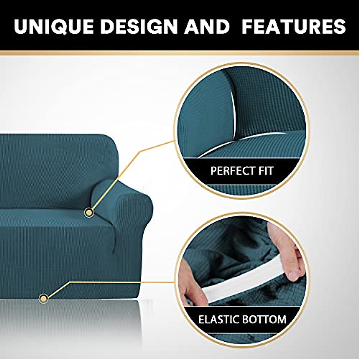 PrinceDeco Stretch Loveseat Sofa Cover Slipcover Couch Cover for 2 Cushion Sofa Washable Sofa Cover for Pets Friendly Furniture Protector Covers with Non Slip Bottom(Loveseat, Deep Teal)