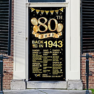 80th Birthday Door Cover Banner Decorations, Black Gold Happy 80th Birthday Door Cover Party Supplies, Large Eighty Year Old Birthday Poster Backdrop Sign Decor