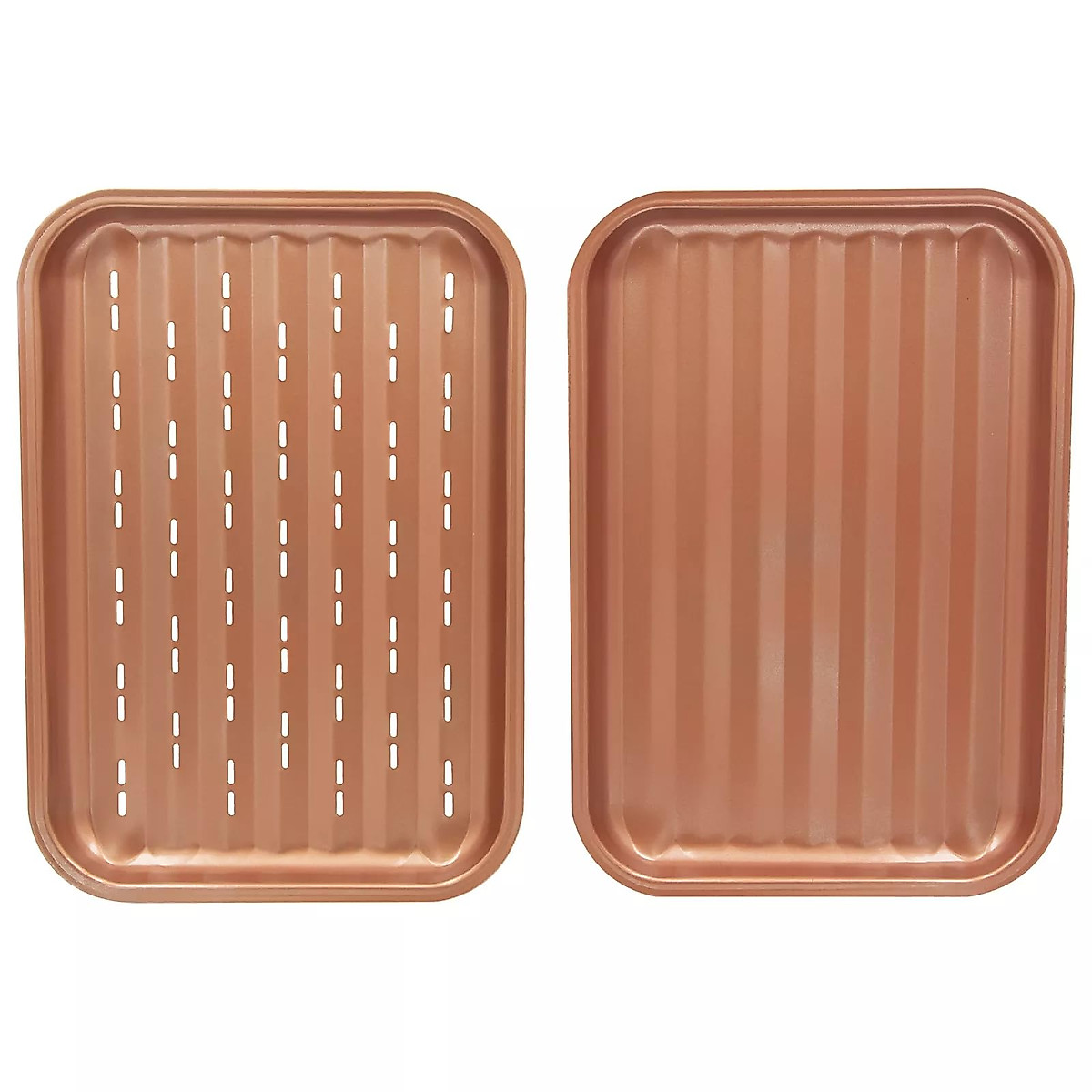 Generic Gold Coast Non-Stick 2 Piece 13.5"" x 9.5"" x 1"" Roaster Broiler Pan Set, Copper