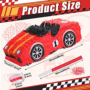 Race Car piñata with Blindfold Bat Confetti, 16 x 5 x 7'' 3D Car piñata Mexican Race Car Birthday Party Supplies Exciting Race Car Party Games for Boy Girl Baby Shower Back To School Photo Booth Prop