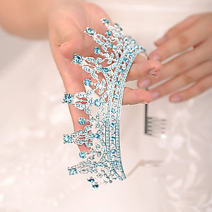 JWICOS Princess Tiara and Crown for Women Wedding Headband Crown with Comb for Brides and Bridesmaid Crystal Rhinestone Hair Accessories for Birthday Party Prom (Blue)