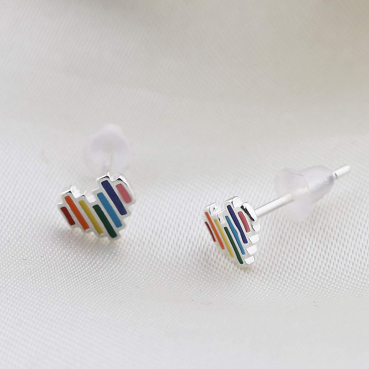 bobauna Delicate Colorful Rainbow Heart Stud Earrings LGBT Pride Jewelry Gift For Gay & Lesbian Pride (Rainbow heart earrings)