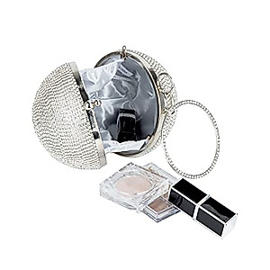 GripIt Women's Evening Round Ball Bag Diamond Clutch Purse Glitter Party Wedding Handbag with Chain,Silver