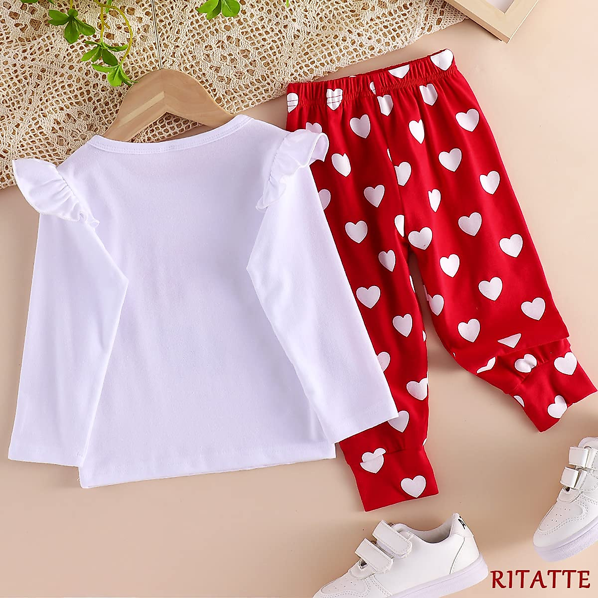 Ritatte Toddler Infant Baby Girl Clothes Outfits Valentine Heart Print Warm Long Sleeve Sweatshirts Pants Set Fall Winter 1-6T (Red-Elephant, 4-5 T)