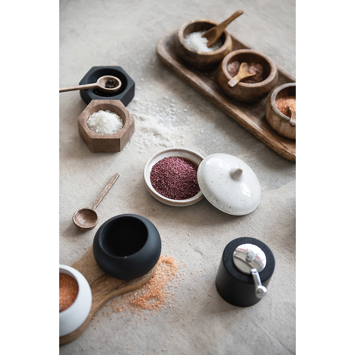 Bloomingville Mango Wood Hexagon Salt and Pepper Bowl Cellar Black & Natural Serveware, 6"