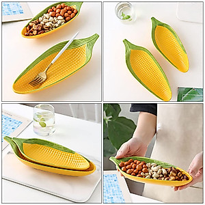 Corn Holder Ceramic Serving Corn Shape Dishes Ceramic Dining Table Snack Plate Cheese Platter Appetizer Trays Dinnerware Supplies for Snack Food Nuts Porcelain Dinner Plates Corn Cob Trays