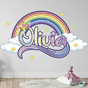 Kyle Cornhole Rainbow Wall Decals - Personalized Unicorn for Girls Bedroom Name Decal Room Decor Sticker Nursery Art, Green,rainbow