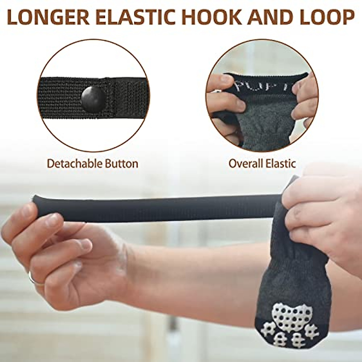 PUPTECK Double Side Anti-Slip Dog Socks with Adjustable Straps for Small Medium Large Dogs Indoor Hardwood Floor, 2 Pairs Pet Paw Protection Traction Control Grip Socks Prevents Licking, Grey L