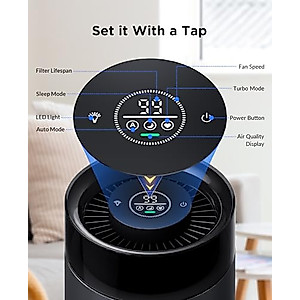 MSB5 Air Purifiers for Bedroom, H13 True HEPA Air Purifier for Home Room Office, 20dB Quiet Air Cleaner with Sleep Mode Colorful Night Light for Pets Dander Pollen Mold (Black)