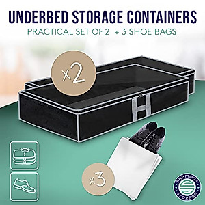 Phamous storage Under Bed Storage Containers - (Set of 2) Clothes Storage - Storage under Bed - Underbed Storage for Organizing - Under the Bed Storage - 3x Shoe Bags