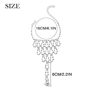 ACEDRE Rhinestone Bride Ring Chain Bracelet Silver Sparkly Crystal Bangle Finger Bracelets Wedding Hand Jewelry for Women