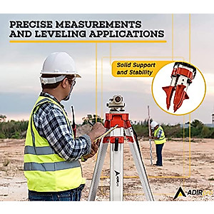 AdirPro Universal Survey Tripod – Aluminum Laser Level Tripod – Transit Level Tripod - Quick Clamp - Heavy Duty Contractor Tripod 5/8” x 11” Thread (Orange)