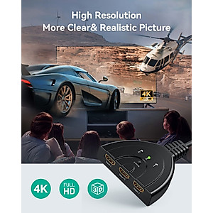 HDMI Switch 4K, VILCOME 3 Port HDMI Switcher 3x1 HDMI Splitter Hub 3 in 1 Out with Pigtail Cable Supports 4K 3D HD 1080P for Xbox PS4 Roku HDTV