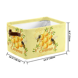 Deven Bee and Honey Personalized Large Storage Baskets for Organizing Shelves with Handle,Closet Decorative Storage Bins for Bathroom,Nursery,Home 4 Pack