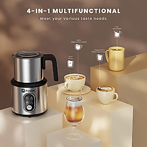 Frossvt Electric Milk Frother, 4 in 1 Milk Frother and Steamer, 350ml Hot/Cold Foam Maker for Hot and Cold Milk Froth, Hot Milk, Chocolate Milk with Silicone Spatula & 2 Whisks