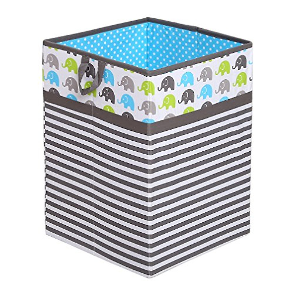 Bacati Collapsible Storage Hamper, Elephants, Aqua/Lime/Grey, One Size