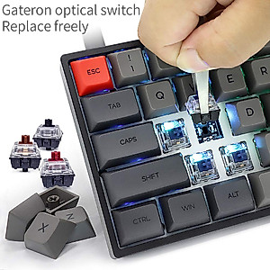 YUNZII SK61S Black Wireless 60% Keys NKRO Gateron Optical Switch RGB Backlight Programmable Mechanical Gaming Keyboard (Gateron Optical Brown, Black 61 Keys)