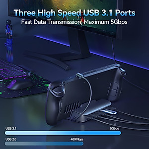 NEWDERY Docking Station for Steam Deck, 6-in-1 Steam Deck Dock with HDMI2.0 4K@60Hz, Gigabit Ethernet, PD Fast Charging USB C Docking Station for Valve Steam Deck/ROG Ally/Legion Go/MSI Claw