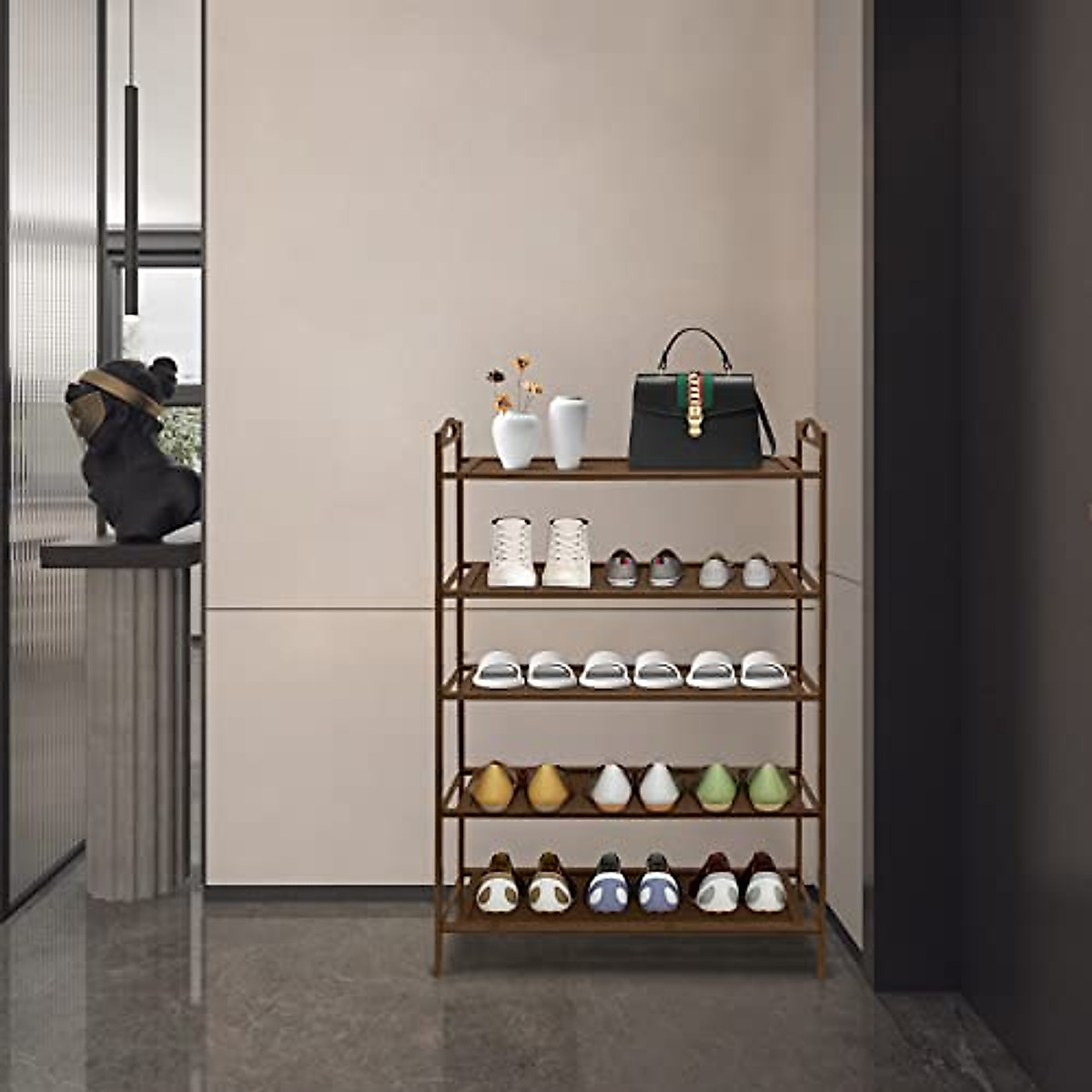 DNYSYSJ Bamboo Shoe Rack Organizer 5-Tier Shoe Shelf Storage Freestanding Shoes Shelf Stand for Entryway Hallway Closet (Brown)