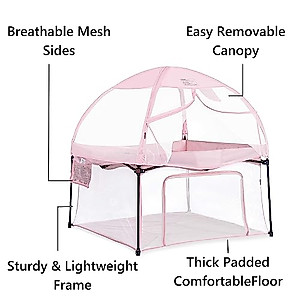 Dream On Me Ziggy Square Playpen with Canopy | Baby Playpen | Portable and Lightweight | Playpen for Babies and Toddler | Pink