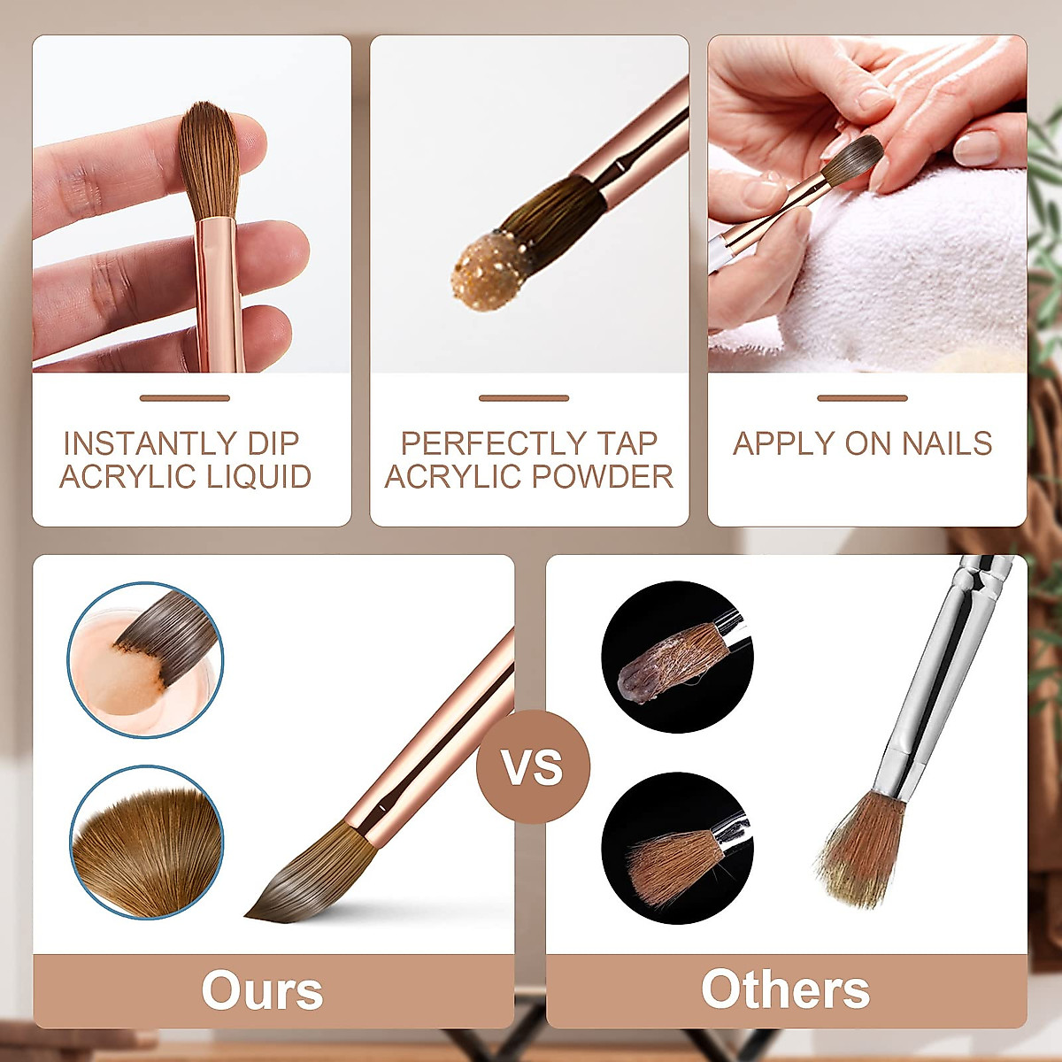 Acrylic Nail Brush Size 10,KEMEISI 100% Pure Kolinsky Nail Art Brushes Sturdy Handle Oval Shaped Acrylic Powder Nail Design Tools for Professional Manicure DIY Home Salon (Gold)