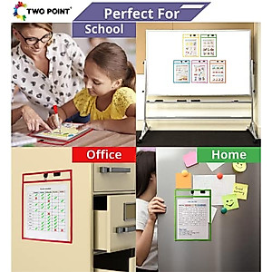 Magnetic Dry Erase Pockets by Two Point (6-Pack) - Plastic Sleeves | Teaching Supplies | Dry Erase Sheets | Dry Erase Sleeves | School Supplies for Teachers | Job Ticket Holders | Office Products