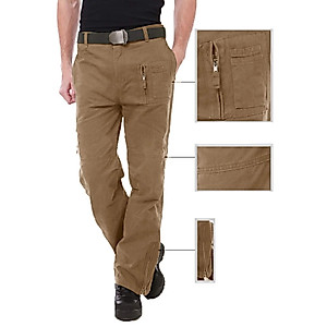 CRYSULLY Men's Winter Cotton Casual Sport Hiking Army Cargo Wild Combat Multi Pockets Work Trousers Wolf Brown