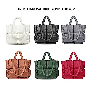 SADDROP Handbags for women,handbags,Large Puffer Tote Bag, Luxury Chic Quilted Cotton Padded Designer Handbags for Women, Winter Soft Puffer Shoulder Bag，Hobo bags for women，Trendy tote bag(Black)