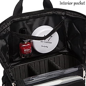 LACATTURA Travel Makeup Brush Case for Women, Tall Cosmetic Brush Holder Bag with Adjustable Dividers, Large Beauty Accessories Organizer Bag, Portable Storage Bag with Shoulder Strap, Black