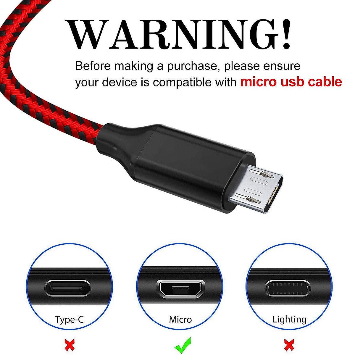 Exeric 3FT Micro USB Cable