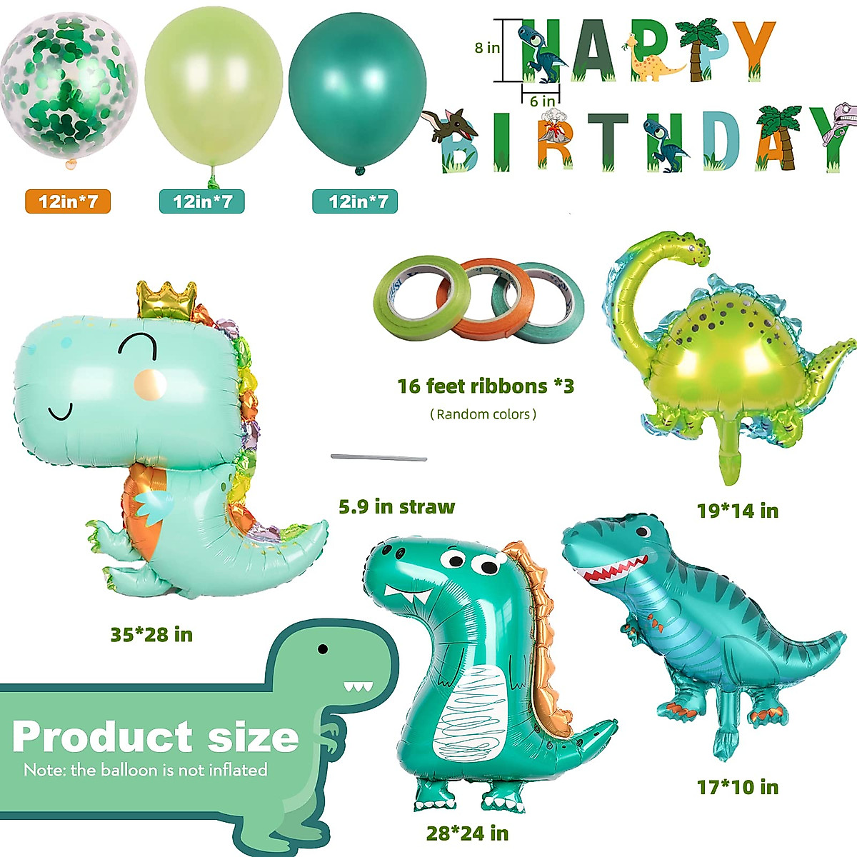 Dinosaur Birthday Decorations Cute Dinosaur Balloon Dinosaur Birthday Party Supplies Happy Birthday Banner Confetti Green Latex Balloon Baby Shower Decorations Boys and Girls LilyZheng