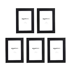Amazon Basics Rectangular Photo Picture Frame, 4" x 6", Pack of 5, Black