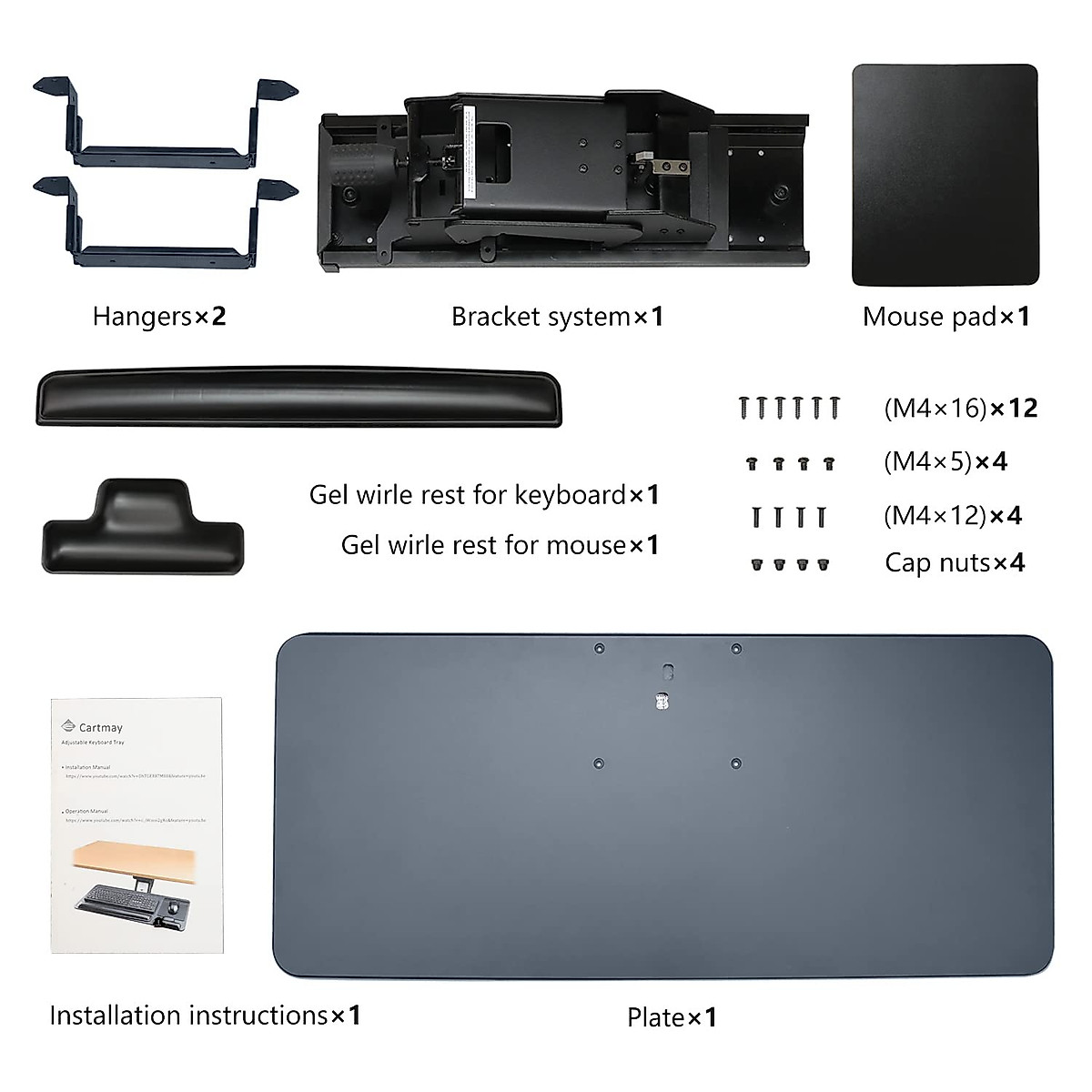 Adjustable Keyboard Tray Ergonomic Design Standard Under Desk Platform Large Space Track CARTMAY