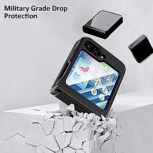 Design for Galaxy Z Flip 5 Case Built in Back Screen Protector, Samsung Galaxy Z Flip 5 Case with Hinge Protection Protective Phone Case for Samsung Galaxy Flip 5 5G (Black)