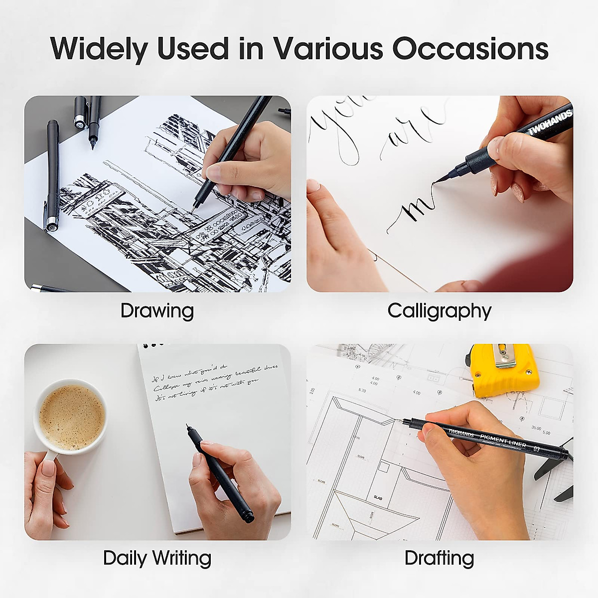 TWOHANDS Set of 12 Micro Pens,Art Pens,Fineliner Ink Pens,Technical Drawing pen,Pigment Pen,Fine Point,Black,Waterproof,for Art Watercolor,Sketching,Anime,Manga,Scrapbooking 20413