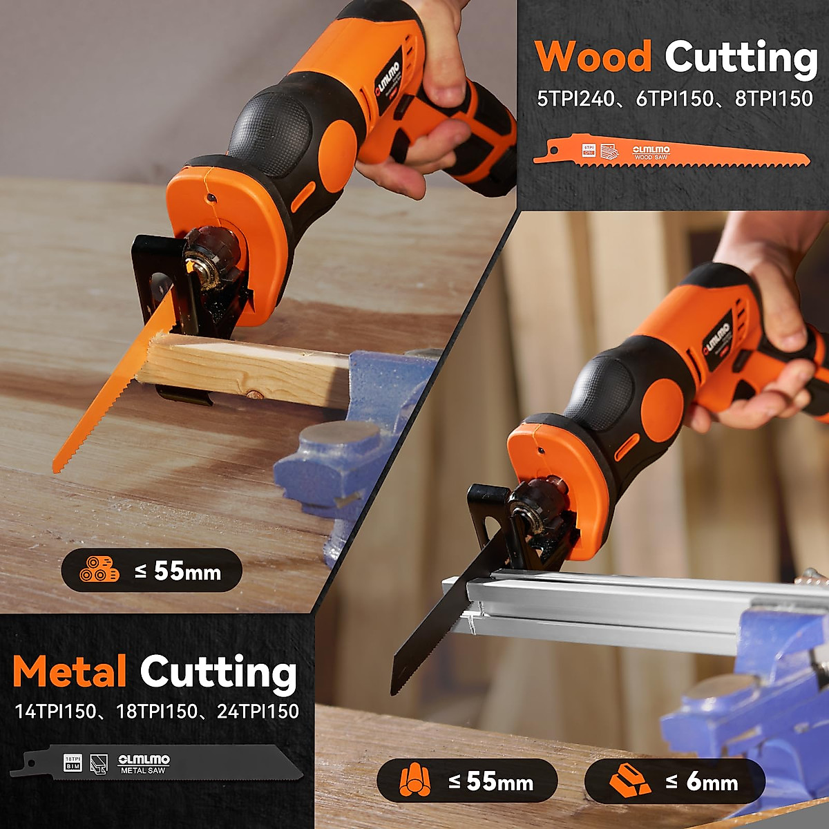 Reciprocating Saw Cordless, 12V Power Reciprocating Saw with 2 * 2000 mAh Battery, 3000SPM 13mm Reciprocating Stroke, 8 Tool-Free Saw Blade Change Reciprocating Saw for Wood Metal PVC DIY Cutting