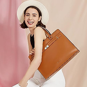 Missnine Laptop Bag for Women 15.6 inch PU Leather Work Tote Bag Large Computer Briefcase Business Office Handbag