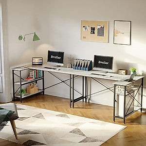 Bestier L Shaped Desk with Storage Shelves 55 Inch Corner Computer Desk Writing Study Table Workstation for Home Office, Wash Gray