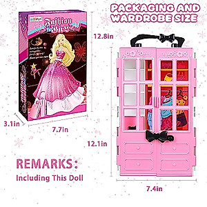 MINIFUN 122 Pcs Doll Clothes and Accessories with Closet(Include Doll), Princess Gowns Fashion Dresses Top Pants Jumpsuit Swimsuits Shoes Hangers, Doll Dress up Toys for Girls Kids Toddlers Toy Gifts