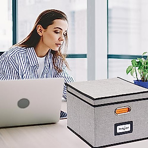 EOOUT File Organizer Box, 1pcs with Lid, Hanging File Folders, Letter Size, Foldable Document Organizer, Home Office, Gray