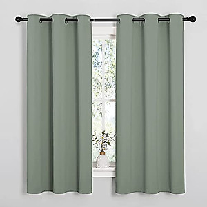 NICETOWN Greyish Green Nursery Essential Thermal Insulated Solid Grommet Top Blackout Short Curtains/Drapes for Son's Room (1 Pair, 42 x 63 inches)