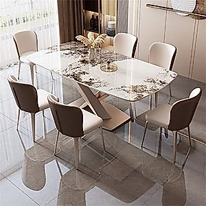 LITFAD Modern Rectangle Dining Table Set 7 Pieces Home Furniture Dinette Table Set with Metal Base Kitchen Table Set Restaurant Table and Chairs Set of 6-7 Pieces: Table with 6 Chairs