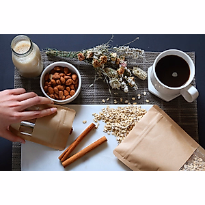 Yuugen Products Kraft Stand-Up Pouch Bags with Clear Window, Zip Lock, and Tear Notch - Reusable, Heat-Sealable | Storage for Food, Non-Food Items, Home and Business - 50 Pcs (4" x 6")