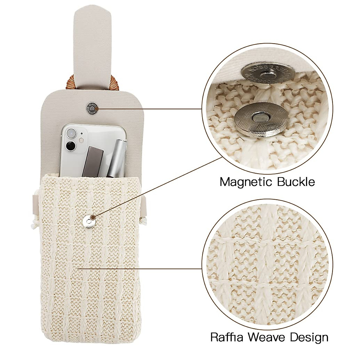 Soleebee Boho One Shoulder Crossbody Phone Bag Small Shoulder Bag Mini Wallet for Women Storage Bag Woven Leather Trim Phone Bag, Oval