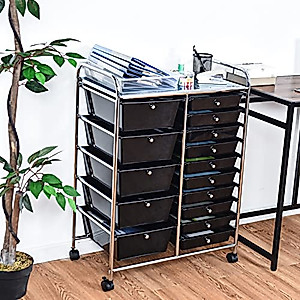 Recollections 15 Drawer Rolling Organizer Cart - Universal Rolling Cart and Organizer with Drawers for Office Multi-Use Storage (Black)