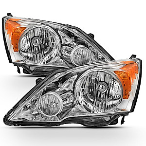AKKON - For 2007-11 Honda CR-V Driver + Passdenger Sides Headlight Assembly Chrome Houing Clear Lens Full Set