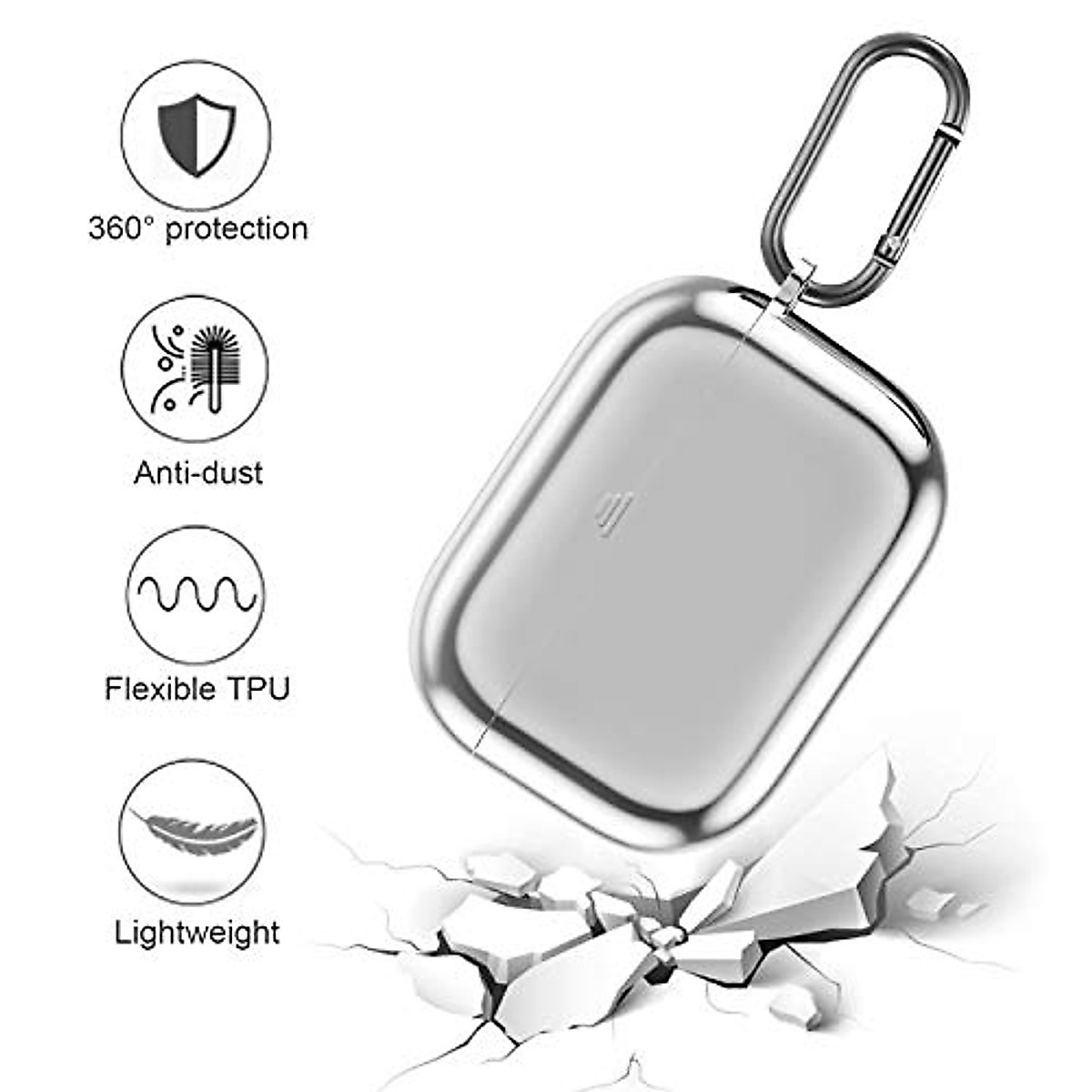 Aiiko AirPods Pro Case Cover, Soft TPU Plated Full Protective Shockproof Cover with Keychain/Anti-Lost Straps and EVA Box Set for AirPods Pro Case 2019 (Front LED Visible)-Silver