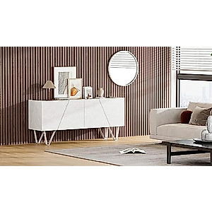 Mobili Fiver, Emma 4-Door Sideboard with White Legs, Concrete White, Made in Italy