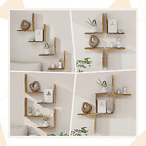 Afuly Small Wall Shelves for Bedroom Living Room, Wood Floating Shelf for Wall, Decorative Shelf Set of 2 for Book Plant Display Organizer, Natural Brown Modern Home Decor, Solid Wood 12 Inch